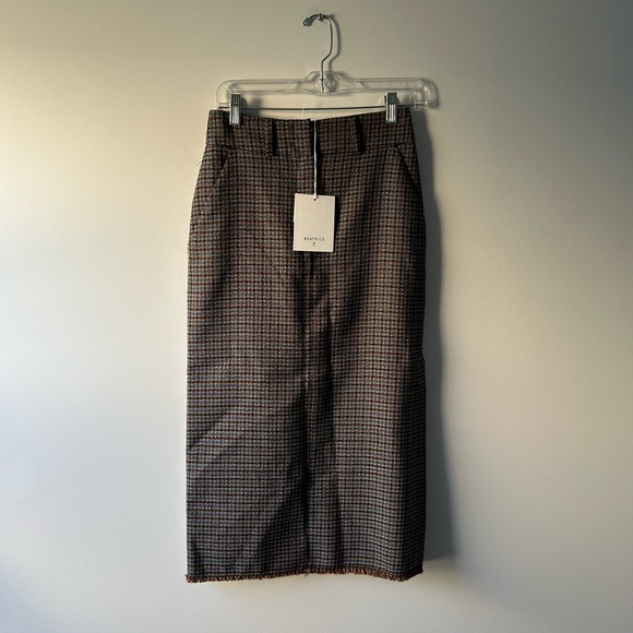 Beatrice | Skirts | Beatrice Multi Coloredbrown Textured Houndstooth ...